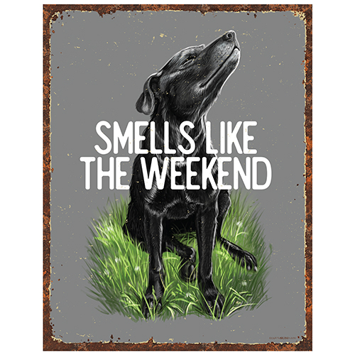 Smells Like the Weekend NA Tin Sign | Earth Sun Moon